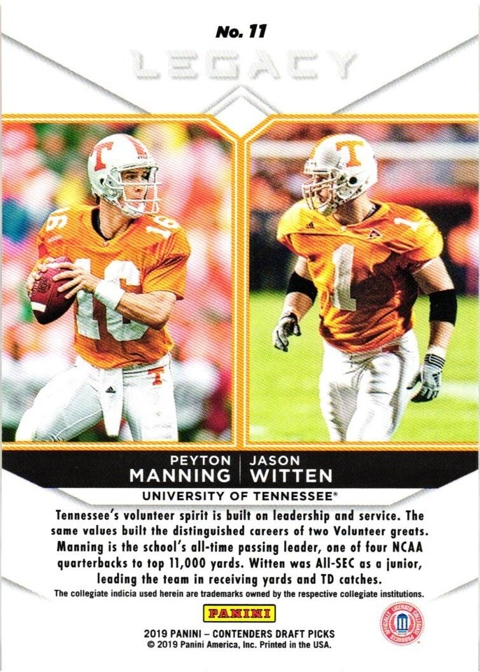 2019 Panini Contenders Draft Picks Manning/Witten Legacy Insert #11 | eBay