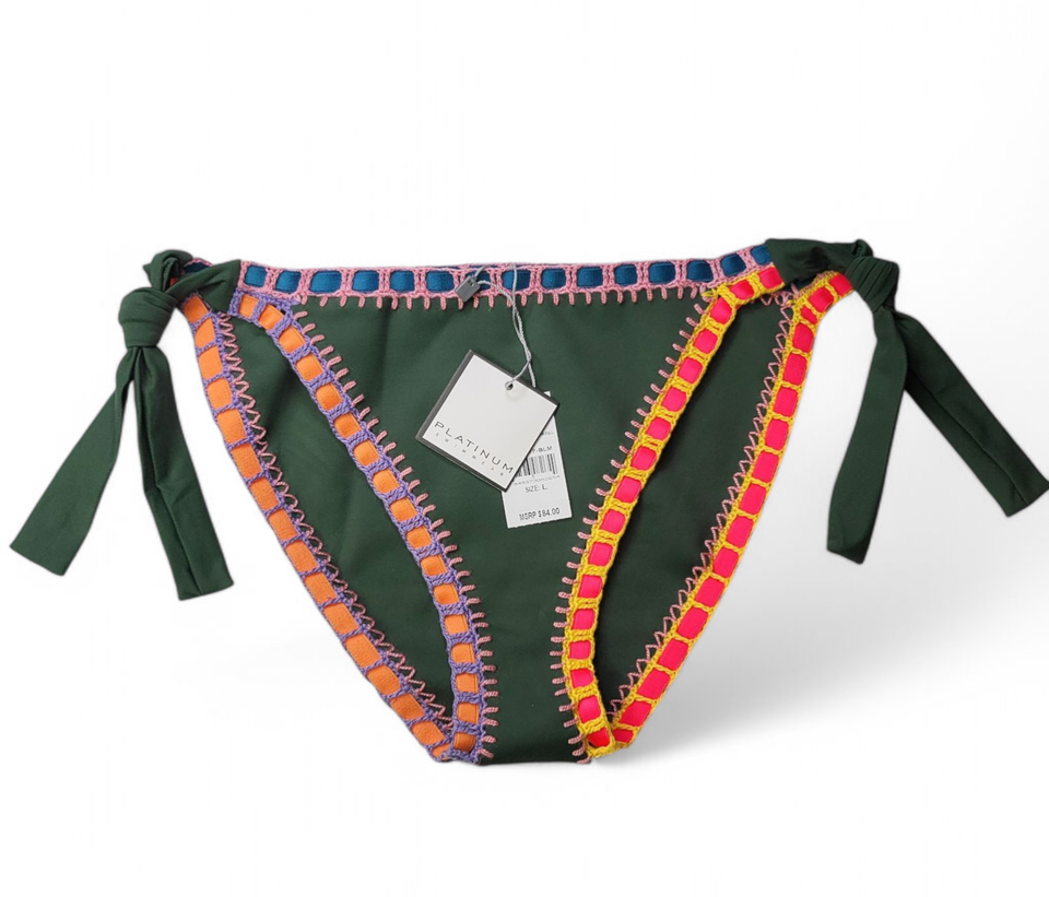 NWT PILYQ Platinum Solange Ferrarini Crochet Trim Bikini Bottom Olive L ...