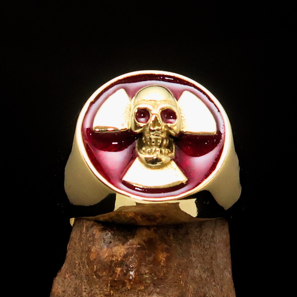 SKULL RING, MENS COSTUME RING, BIKER PINKY RING, RADIOACTIVE SKULL RED ...