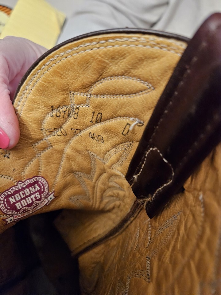 Vtg Nocona Brown Leather 16908 Western Cowboy Boots Mens 10 D USA White ...