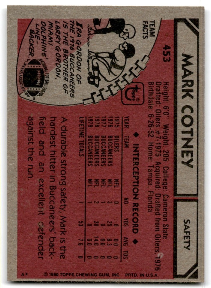 1980 Topps Mark Cotney Football Cards #453 | eBay