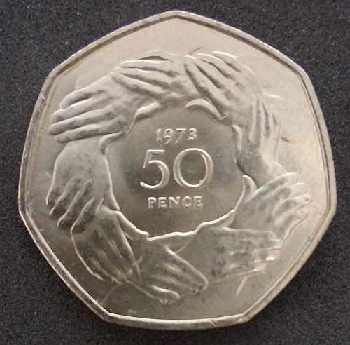 1973 Old Fifty Pence Coin, EEC Ring Of Hands (Not been in General ...