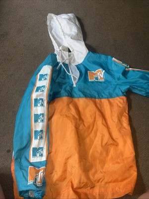 MTV Windbreaker Medium Adult Unisex White Blue Orange Sleeve Logo 1/4 ...