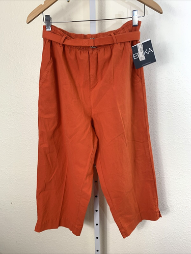 NWT Erika Women's Cropped Pants Capris Size S Elastic Waist Belt ...