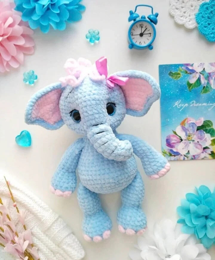 Elephant amigurumi | Plush elephant Handmade Crochet elephant, Blue ...