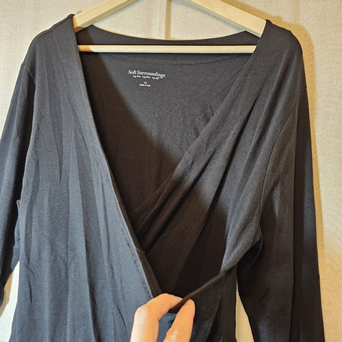 Soft Surroundings Womens Classic Black Cross Over Shirt 3/4 Sleeve 1X ...