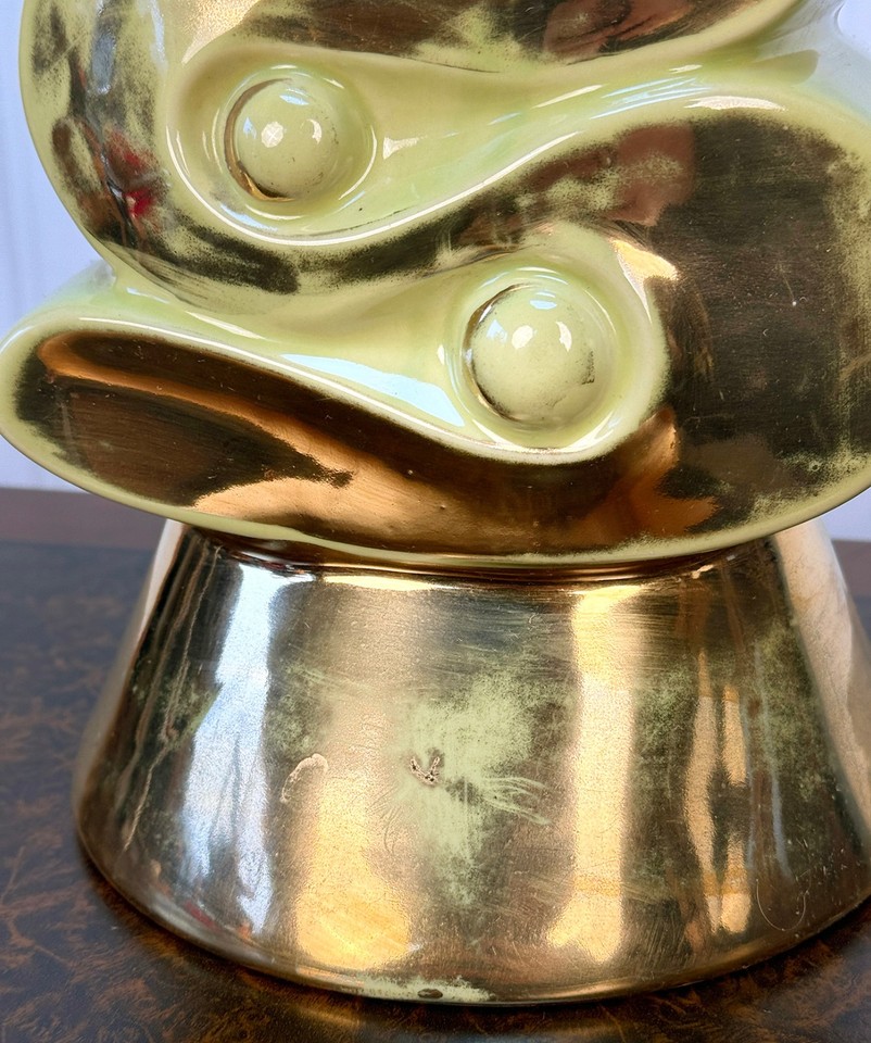 Mid-Century Atomic Green & Gold Ribbon Candy Table Lamp w/ Fiberglass ...