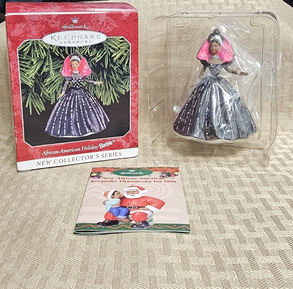 1998 Hallmark Christmas Ornament African American Holiday Barbie #1 w ...
