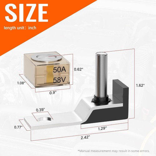 Joinfworld MRBF Terminal Fuse Block 50A 58V DC Battery 50A, Red&Silver ...