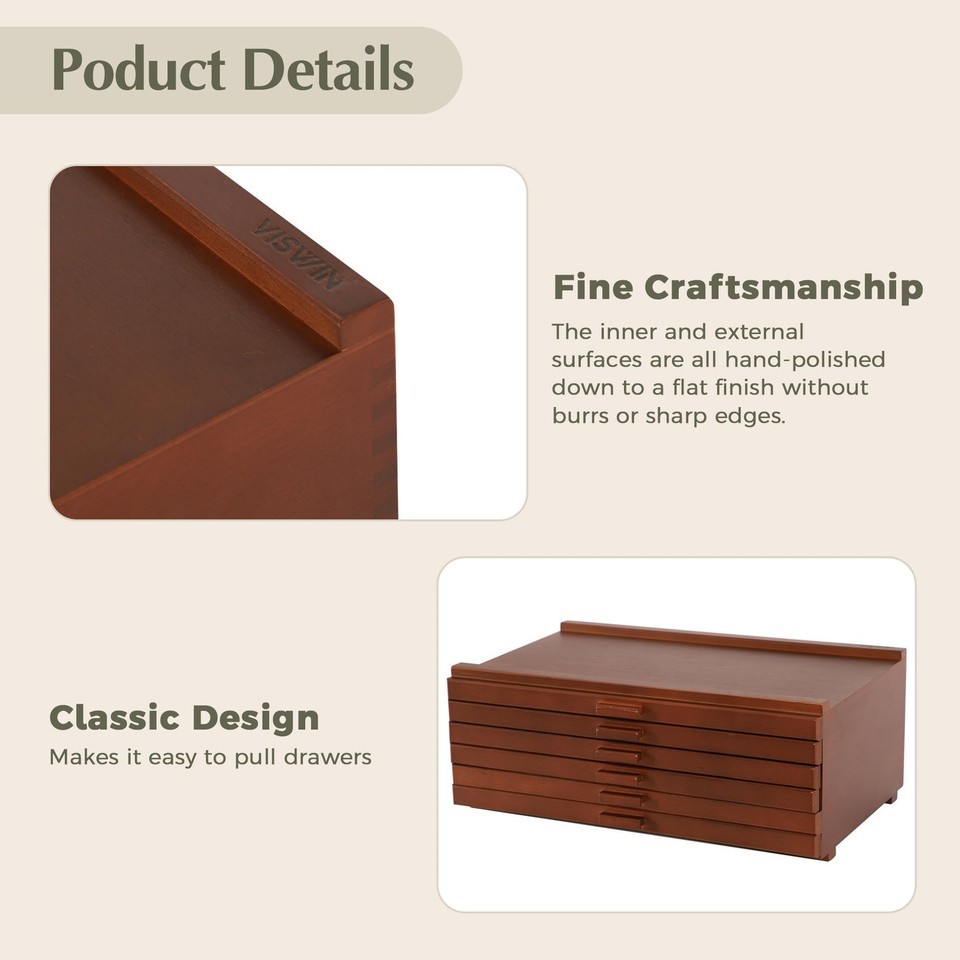 VISWIN 6-Drawer Art Supply Storage Organizer, Beech Wood Artist Storage ...