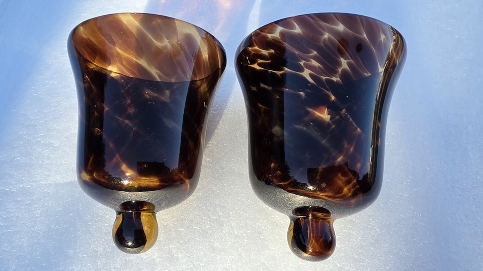 Vintage Handblown Glass Tortoise Shell Peg Sconce Votive Candle Holders ...