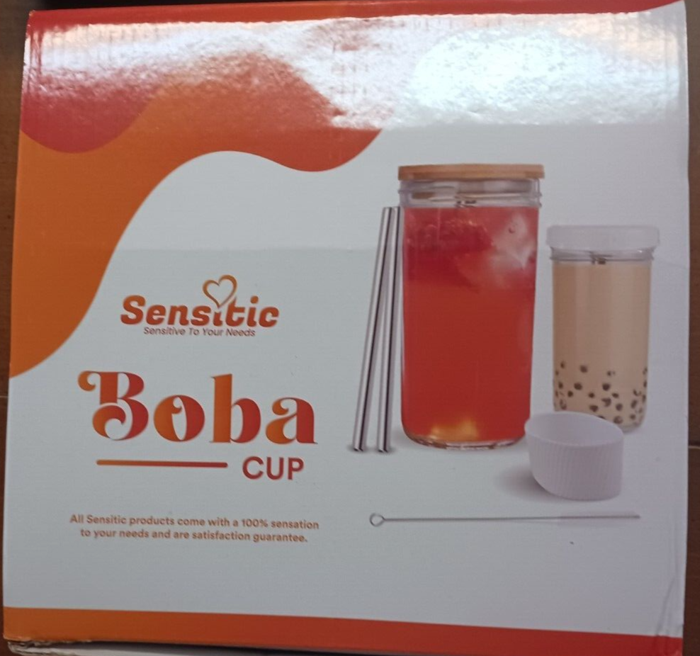 Sensitic Two (2) Boba Cups with Lid and Straw 24oz Reusable ~ NEW in ...