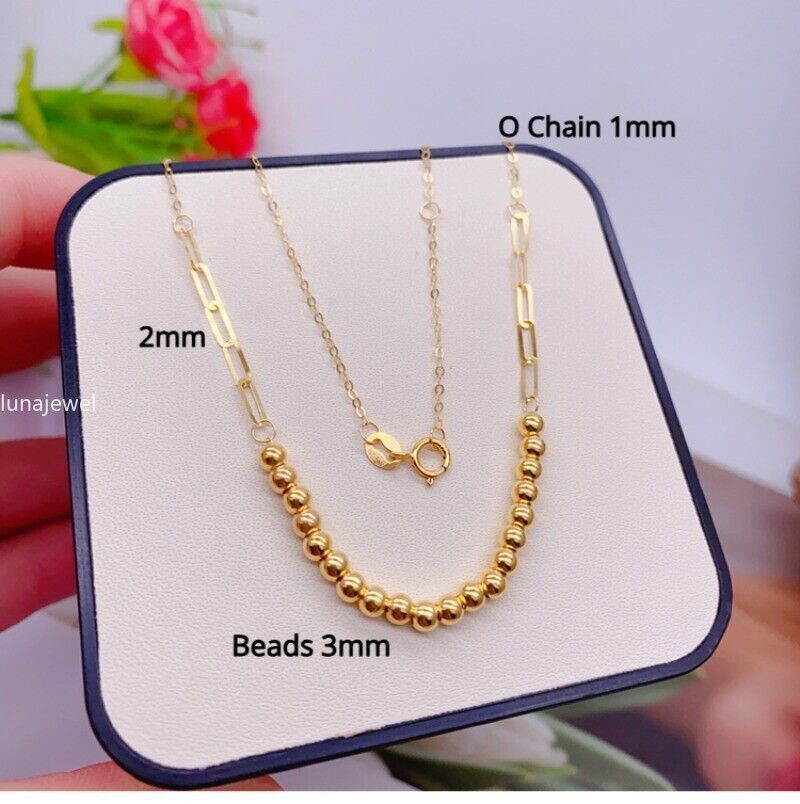 Real Solid 18K Yellow Gold Pure Au750 Beads O Chain Link Necklace 16.1 ...