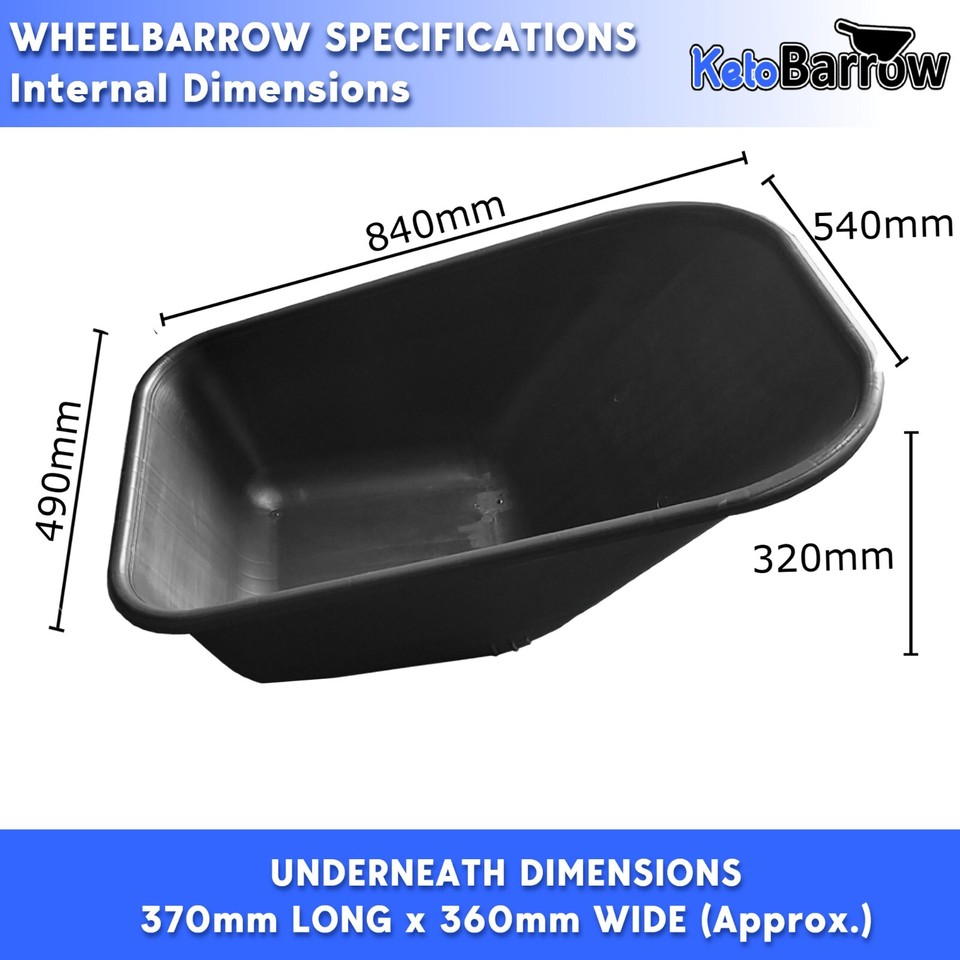 BLACK Replacement Wheelbarrow Plastic Body Barrow 110 Litre NO HOLES ...