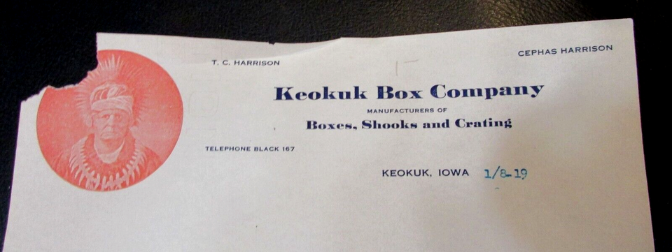 Old 1919 Keokuk IA Box Company Shooks Crating Antique Letterhead Cephas ...