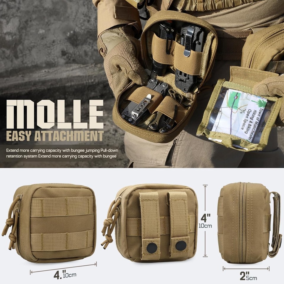 2 Pack Small Molle Pouch, Mini Tactical EDC Belt Pouches 4x4 GP Pouch ...