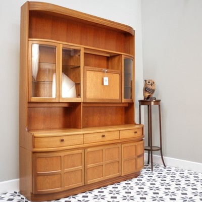 Nathan glazed wall unit in teak with drinks cabinet retro mid century ...