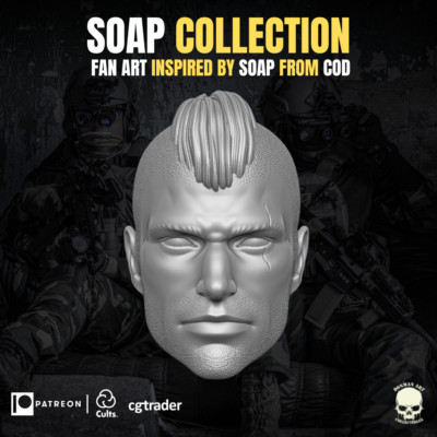 Call of Duty Soap v3 scarred custom head for 4" 6" 7" 12" action ...