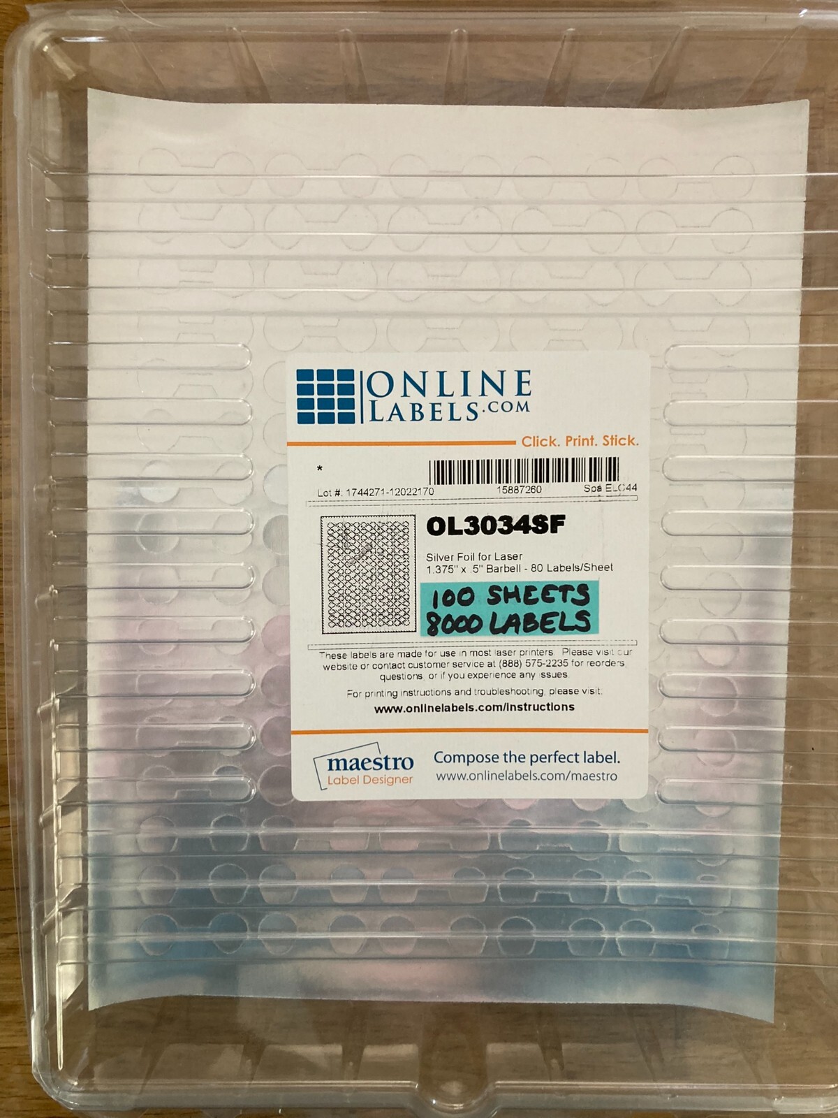 Barbell Labels 1.375 x .5 OL3034SF Silver Foil Tamper-Evident Seals ...