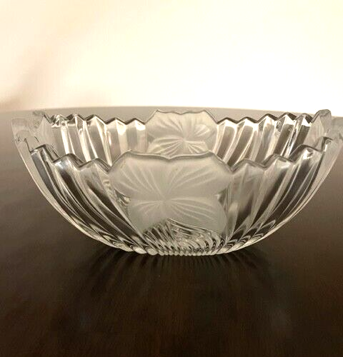 Vtg Mikasa Germany Leaded Crystal 7" Swirl Oval Bowl w/Frosted Flowers ...