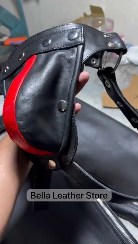 Men's Real Cow Leather Chap & Jock with red strap Sexy Gay Biker chap ...