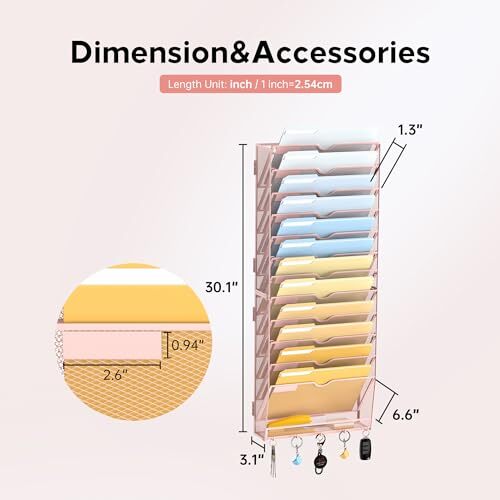 13-Tier Wall File Organizer, Mesh Hanging File Organizer, Wall File ...