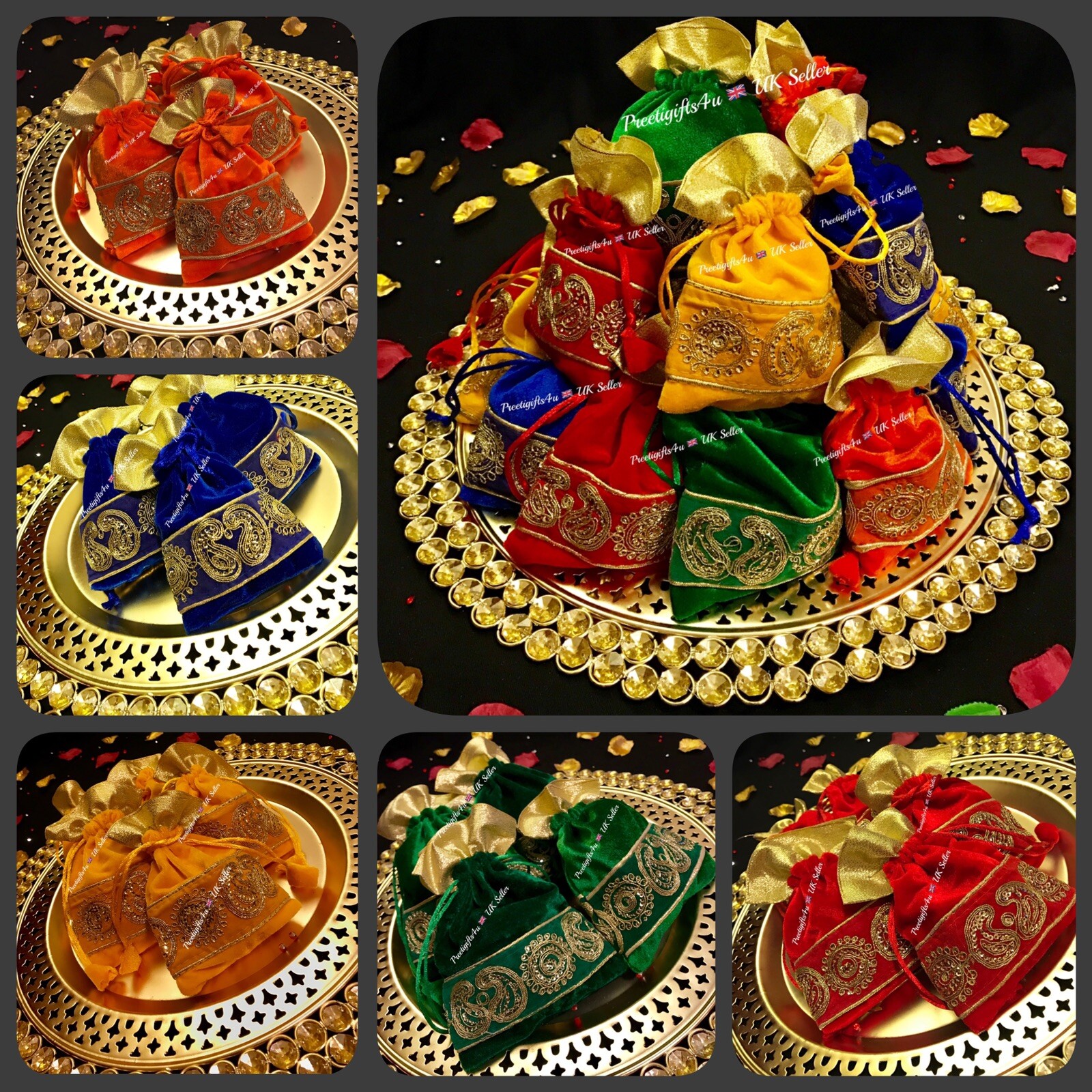 10 X Favour Bag Mehndi Bid Nikah Table Decoration Party Bags Velvet ...