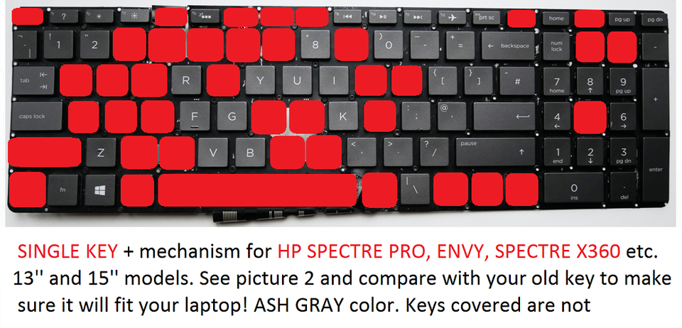 Keyboard key caps + hinge for HP Spectre X360 Envy Spectre Pro ASH GRAY ...