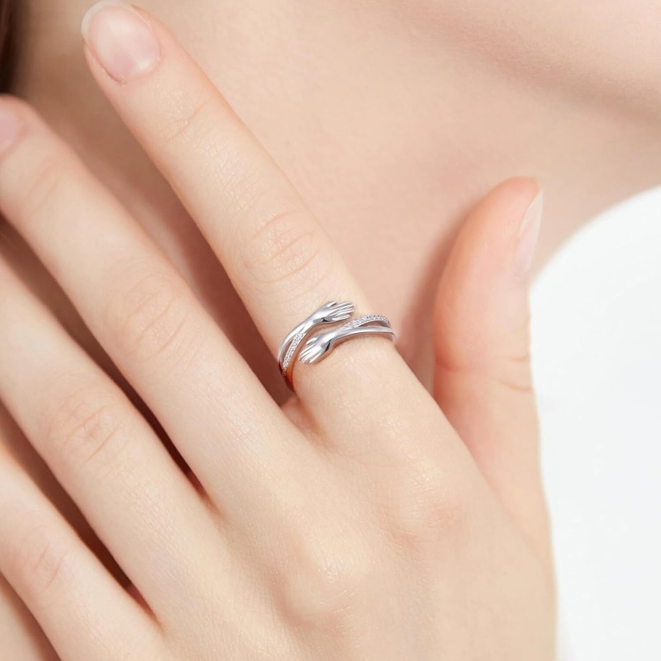 To My Daughter I Love You Hug Rings Hugging Hand Open Ring 925 Sterling Silver | eBay