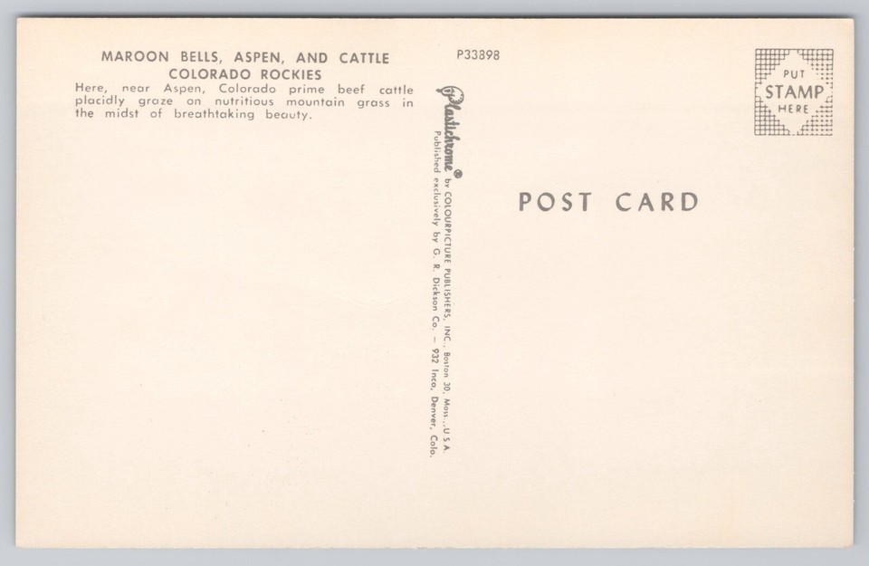 Maroon Bells Aspen And Cattle Beef Landscape Colorado Rockies Vintage ...