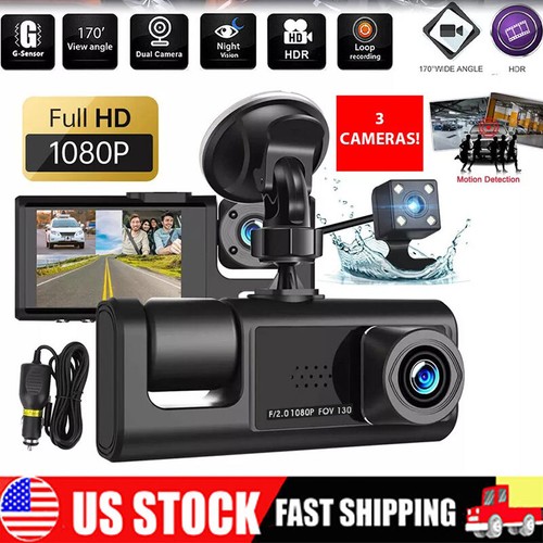 HD 1080P Car Dual Lens Dash Cam Front/Rear/Inside Video Recorder Camera ...