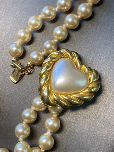 Joan Rivers Vintage Necklace Pearl Heart Estate Jewelry Pre-owned 30 ...