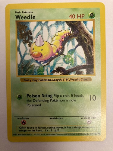 Pokemon Weedle Shadowless Base Set Common (69/102) Pokemon TCG Card NM ...