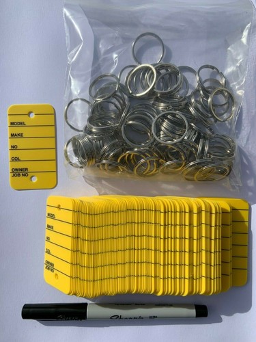 Car Key Tags Pack 100 - Yellow - Strong ring/Sharpie Ultra Fine Pen ...
