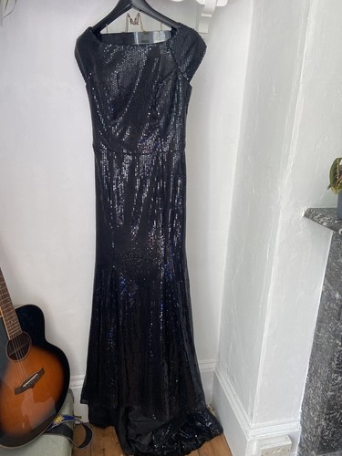Black Sequin Ball Gown Prom Cocktail Cruise Show Stopping Dress Light ...
