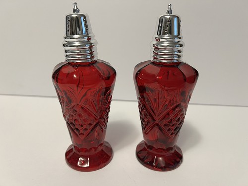 Godinger Dublin Collection Cut Crystal Salt Pepper Shaker Set ~ Ruby ...