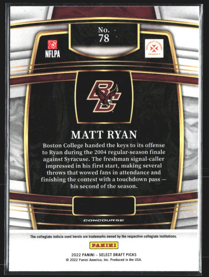 2022 Panini Select Draft Picks Matt Ryan #78 | eBay