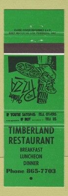 Matchbook Cover - Timberland Restaurant Pizza green | eBay