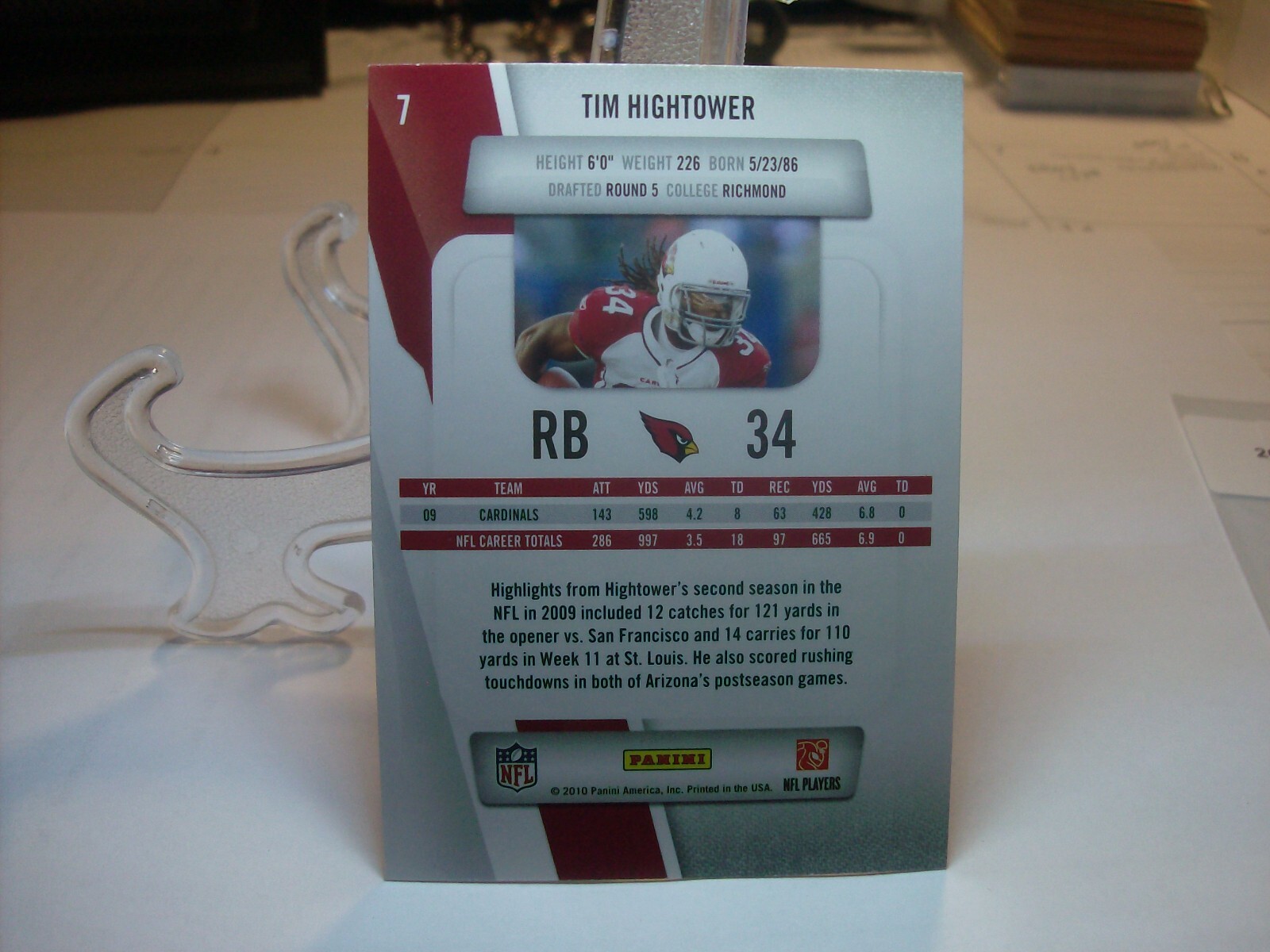 2010 Panini Prestige Football #7 - Tim Hightower - Arizona Cardinals 10 ...