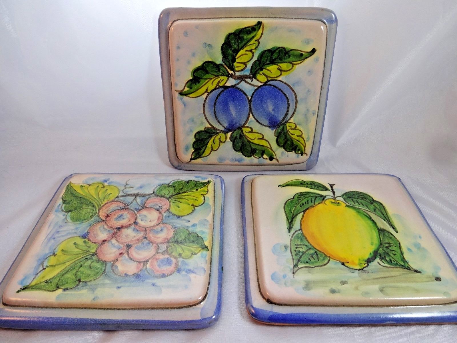 3 Fratantoni Vietri Italian Terra Cotta Hanging Tiles Trivets Fruit ...