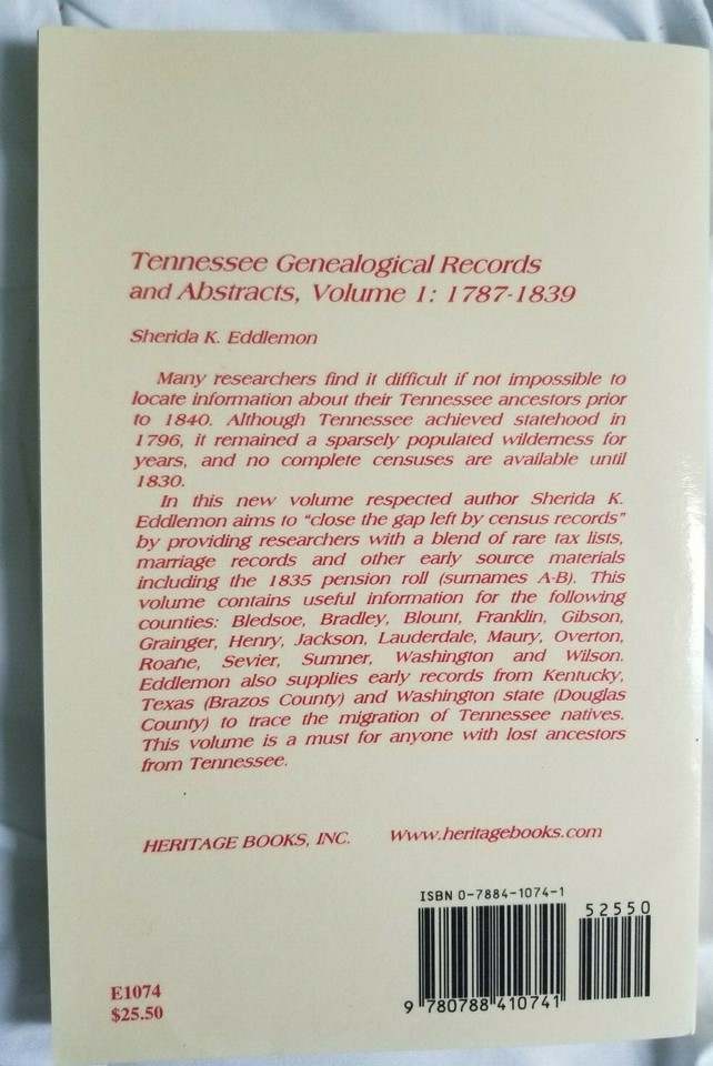 Tennessee Genealogical Records & Abstracts Vol One 1787-1839 (1999 ...