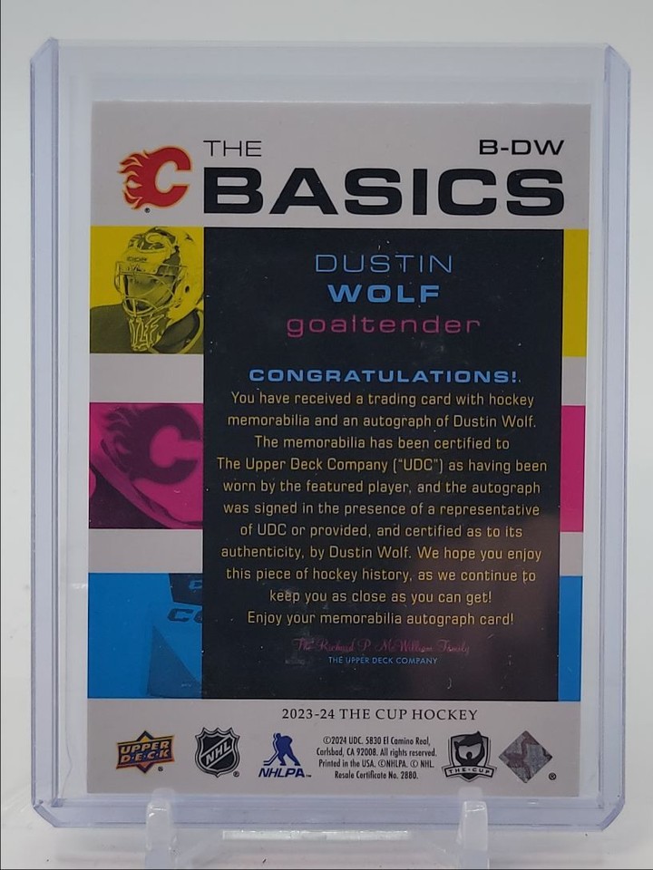DUSTIN WOLF 2023-24 UPPER DECK THE CUP WORN PATCH AUTOGRAPH AUTO /25 ...
