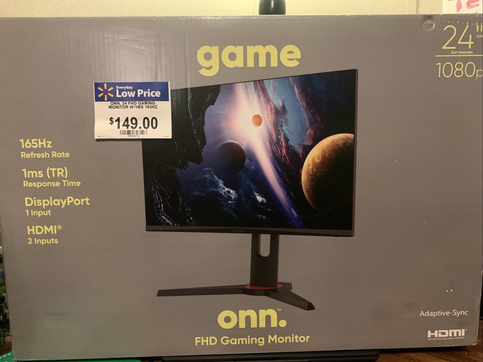 Onn 24-inch 100027813 LED Gaming Monitor --165Hz FHD 1ms FreeSync ...