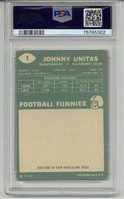 1960 TOPPS #1 JOHNNY UNITAS FOOTBALL CARD BALTIMORE COLTS PSA 4 NICELY ...