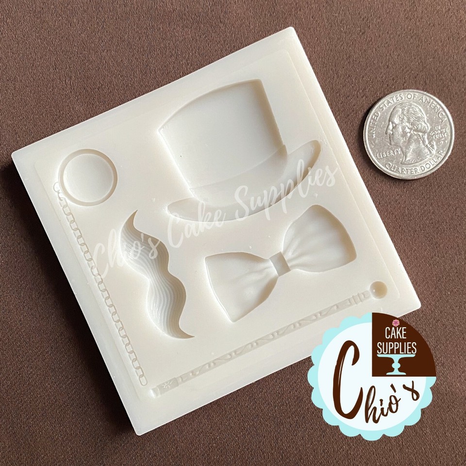 Bow tie, mustache, monocle, top hat, stick Silicone Mold. Gentleman ...