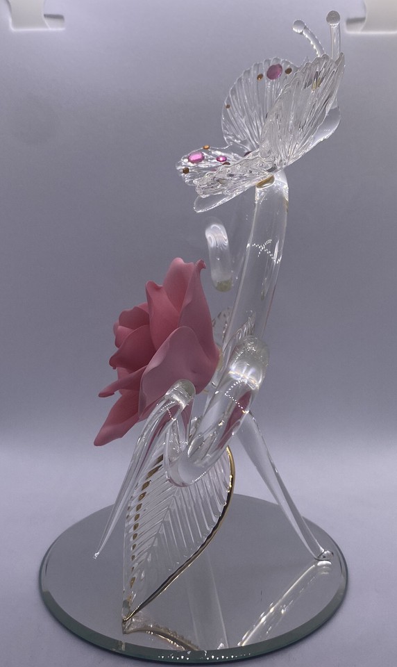 Glass Baron With Butterfly And Pink Roses Mirror Base P7 435P RARE-1999 ...