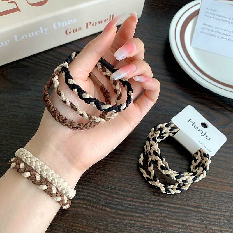5PCS Milk Coffee Color Hair Rope Simple Small Braid Hair Band Fashion ...