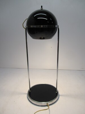 Vtg MCM Atomic Table Desk Lamp Black & Chrome Adjustable Eyeball Orb ...