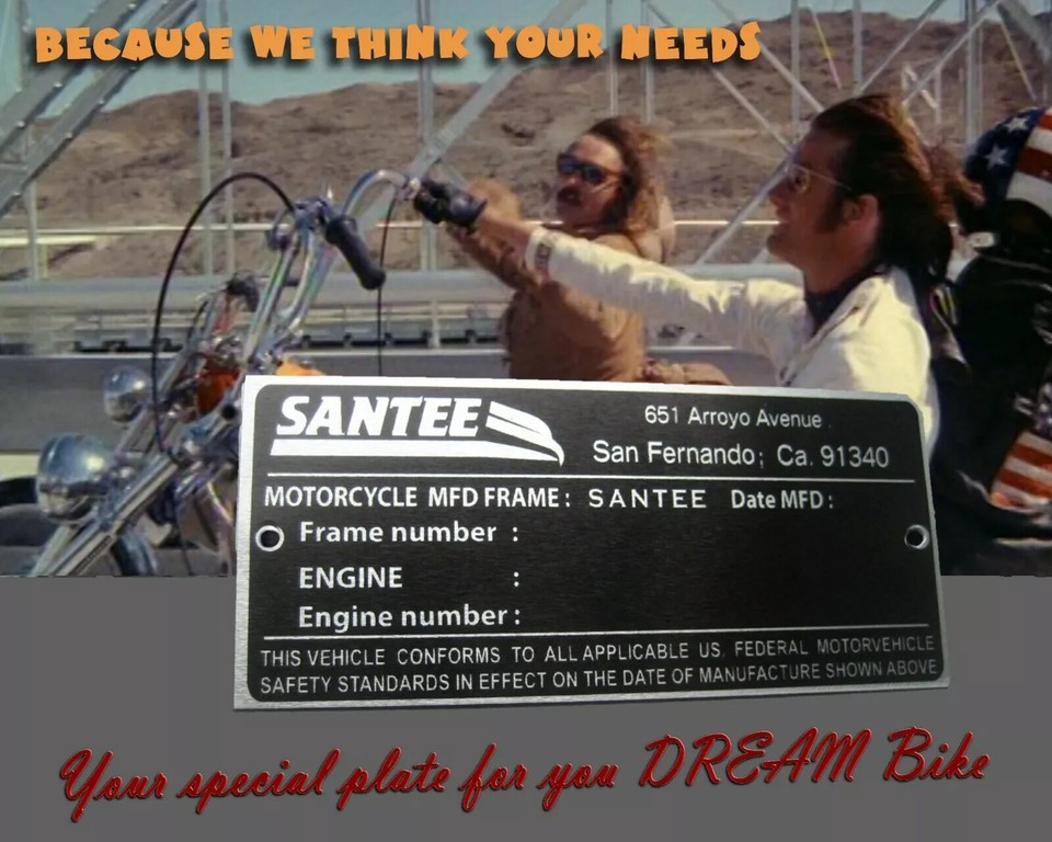 SANTEE TAG DATA PLATE RIGID HARDTAIL FRAME HARLEY / trike Bobber ...