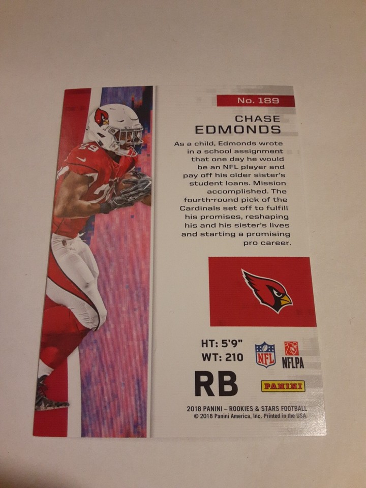 2018 Panini Rookies and Stars Chase Edmonds Rookie Arizona Cardinals ...